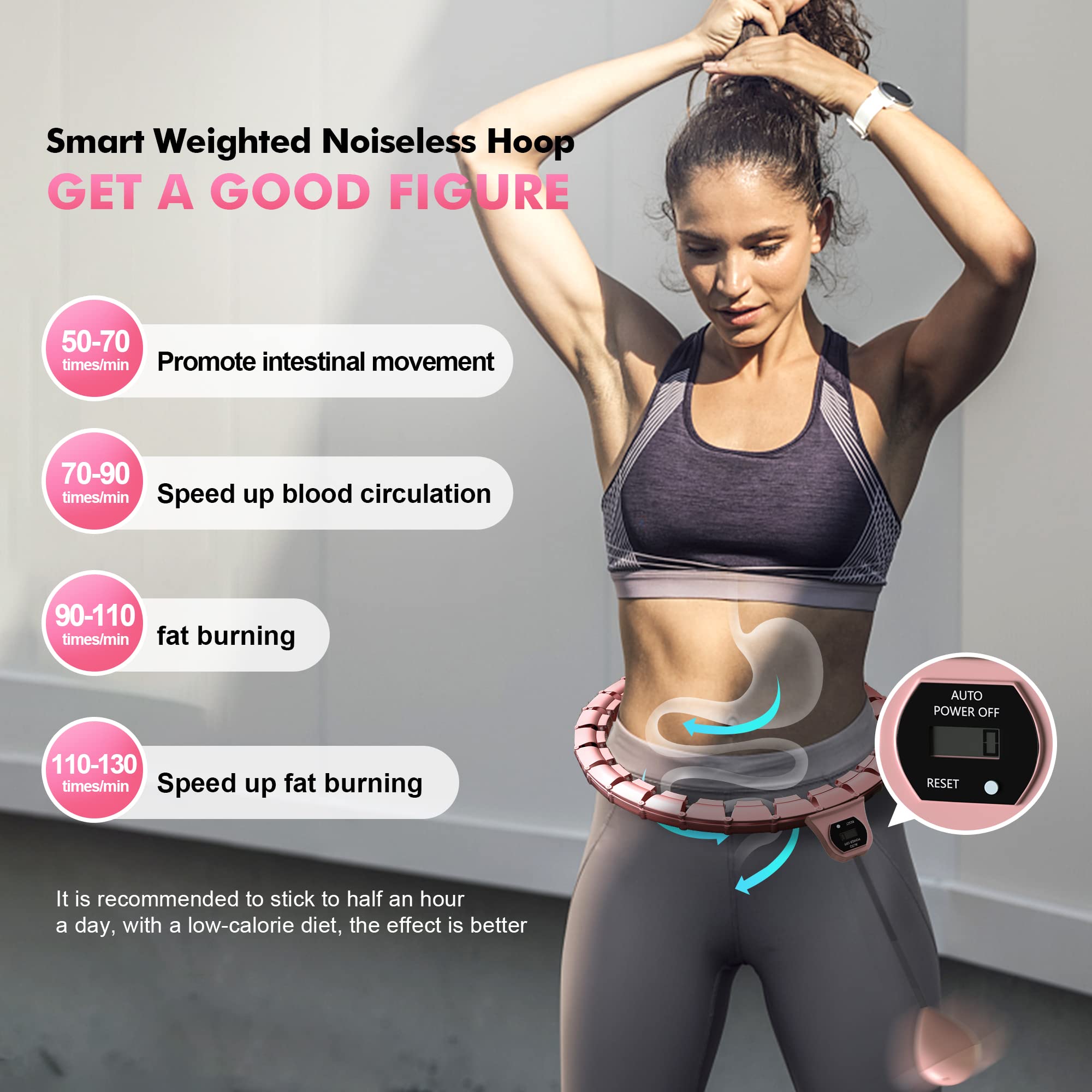 AIMAKER Silent Exercise Hoops for Weight Loss, Infinity Weighted Fit Hoops Noiseless Fitness Circles with Counter, 26 Detachable Knots, Great for Adults and Beginners