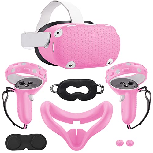 Accessories Compatible with Oculus Quest 2 Silicone Touch Controller Grip Cover, Face Cover, Headset Shell Cover, Protective Lens Case, Disposable Eye Sleeves