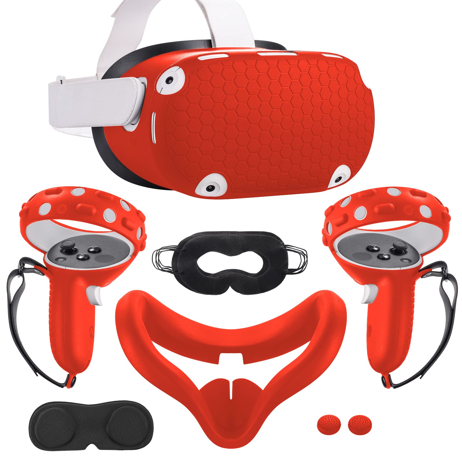 Accessories Compatible with Oculus Quest 2 Silicone Touch Controller Grip Cover, Face Cover, Headset Shell Cover, Protective Lens Case, Disposable Eye Sleeves
