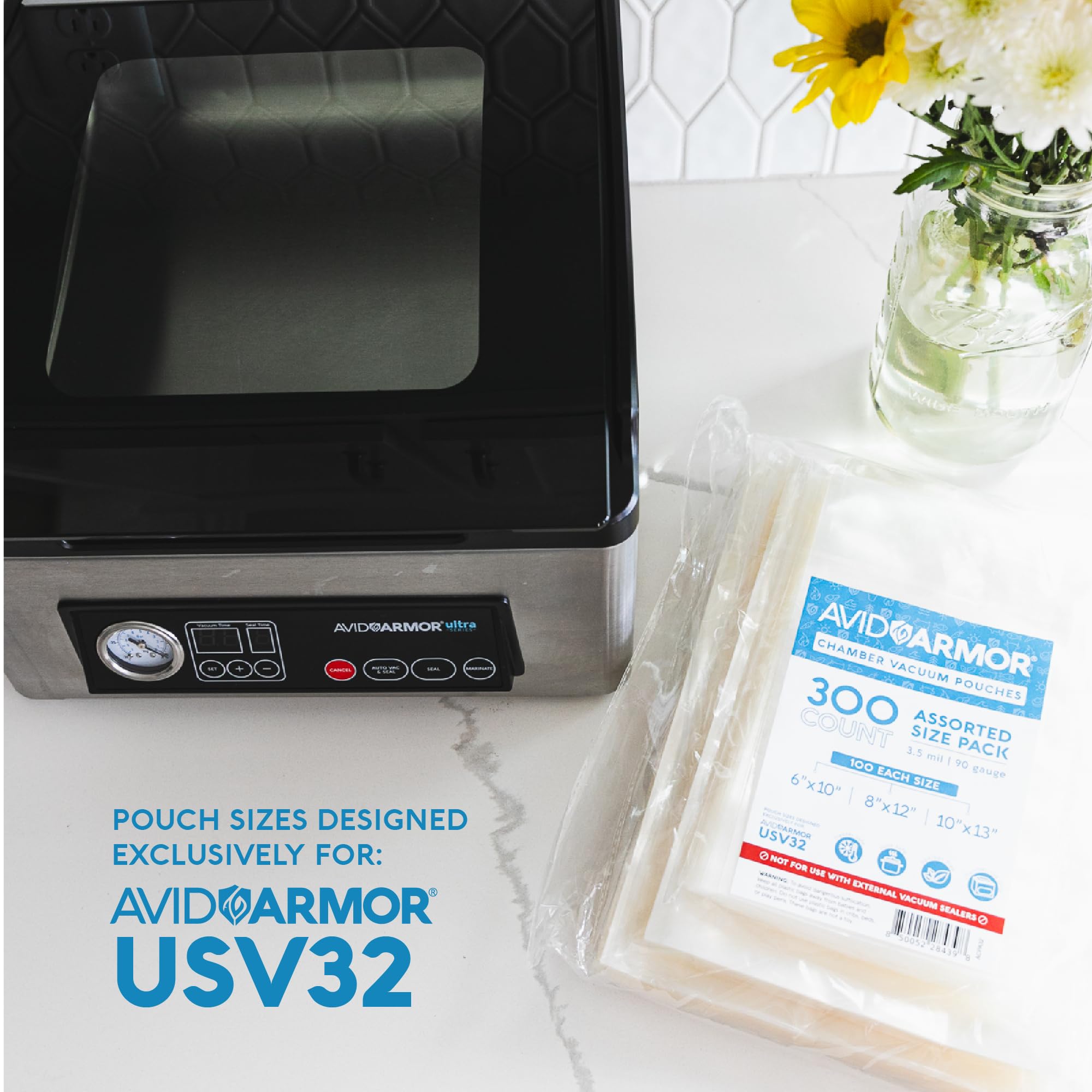 Avid Armor β Chamber Machine Pouches 3.5mil, Pre-Cut Chamber Vacuum Sealer Bags, Heavy Duty Seal Pouch, BPA-Free Chamber Sealer, Assorted Size Pack, 6"x10", 8"x12", 10"x13" - Pack of 300