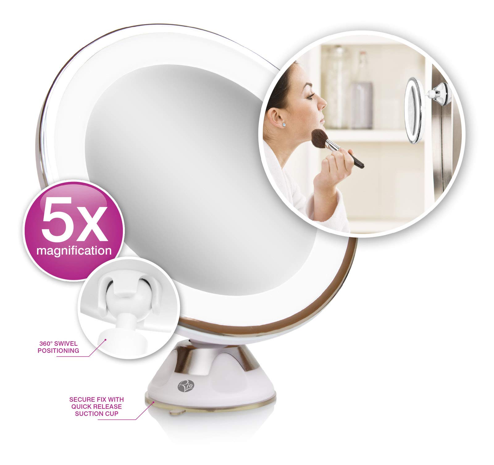 Rio Beauty Multi-Use LED Illuminated Makeup Mirror, White, 7 x 7 x 20 cm