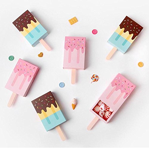 Pack of 50 Ice cream shape gift Candy boxes,kids party,favor box,Popsicle Candy Folding Paper Box Korean Cartoon Drawer Cute (Pink)