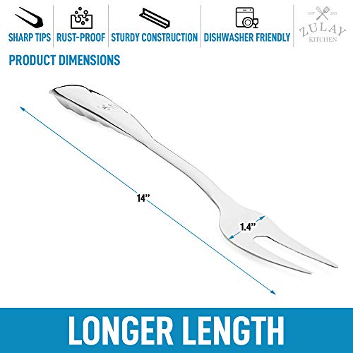 Zulay 14 Inch Carving Fork For Meat - Stainless Steel Meat Fork Carving With Comfortable Handle - One Piece Serving Fork Utensil For Chicken, Steak, Turkey, and More