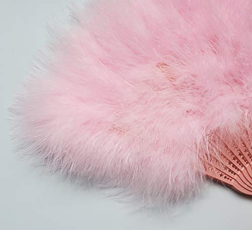 HAPPY FEATHER Handheld Marabou Feather Fan, 1920s Vintage Style Flapper Hand Fan for Costume Party and Dancing-Light Pink