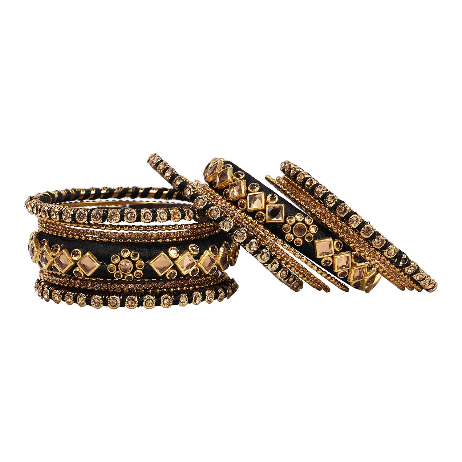 Accessorisingg Indian Ethnic Silk Thread with Faux Kundan Bangle Set for Women and Girls in 7 Sizes