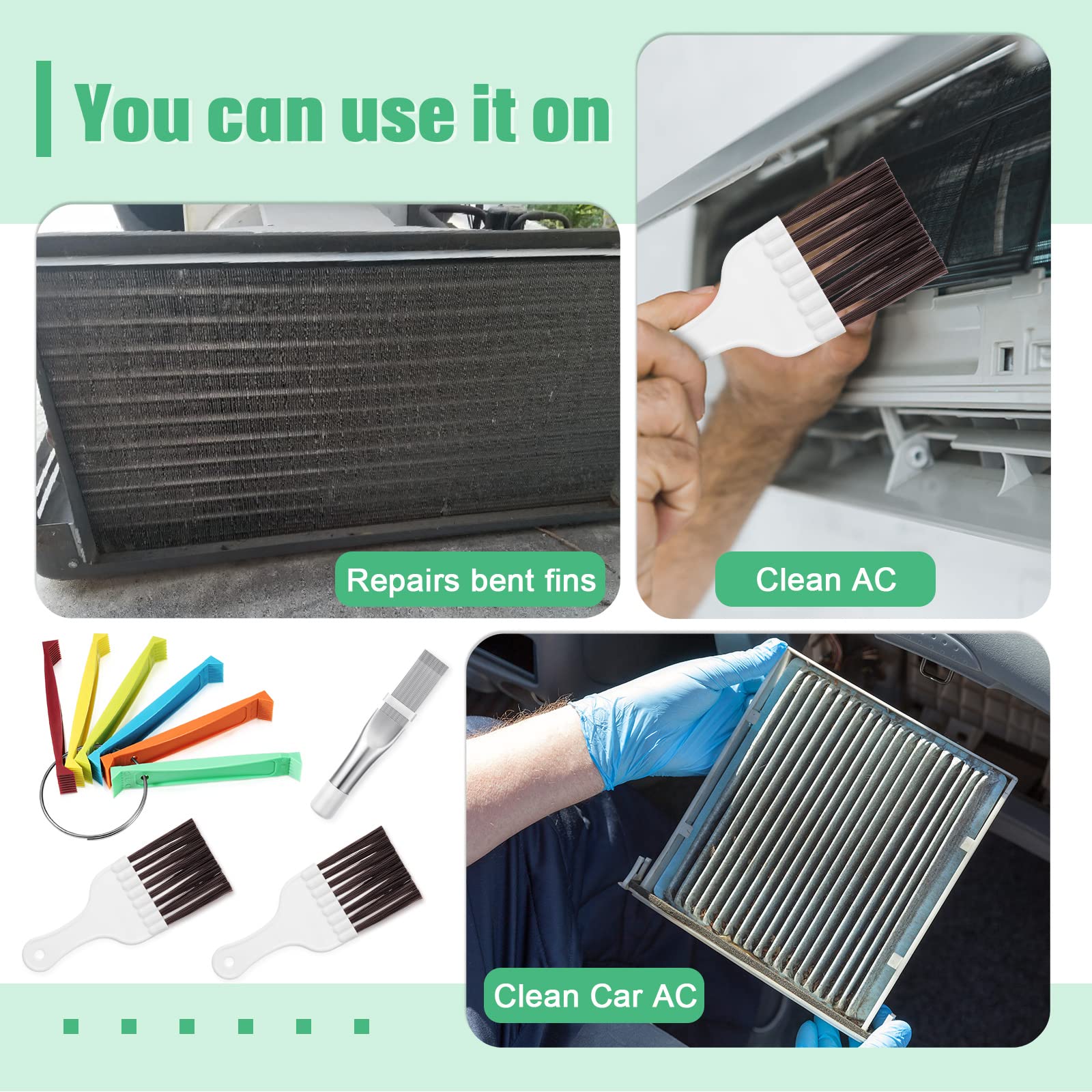CHENGU 4 Pieces Air Conditioner Fin Cleaner Set 2 Different Fin Comb Condenser Fin Straightener 2 Pieces Coil Cleaning Brush Condenser Fin Comb Stainless Steel Radiator Repair Cleaning Tool Set