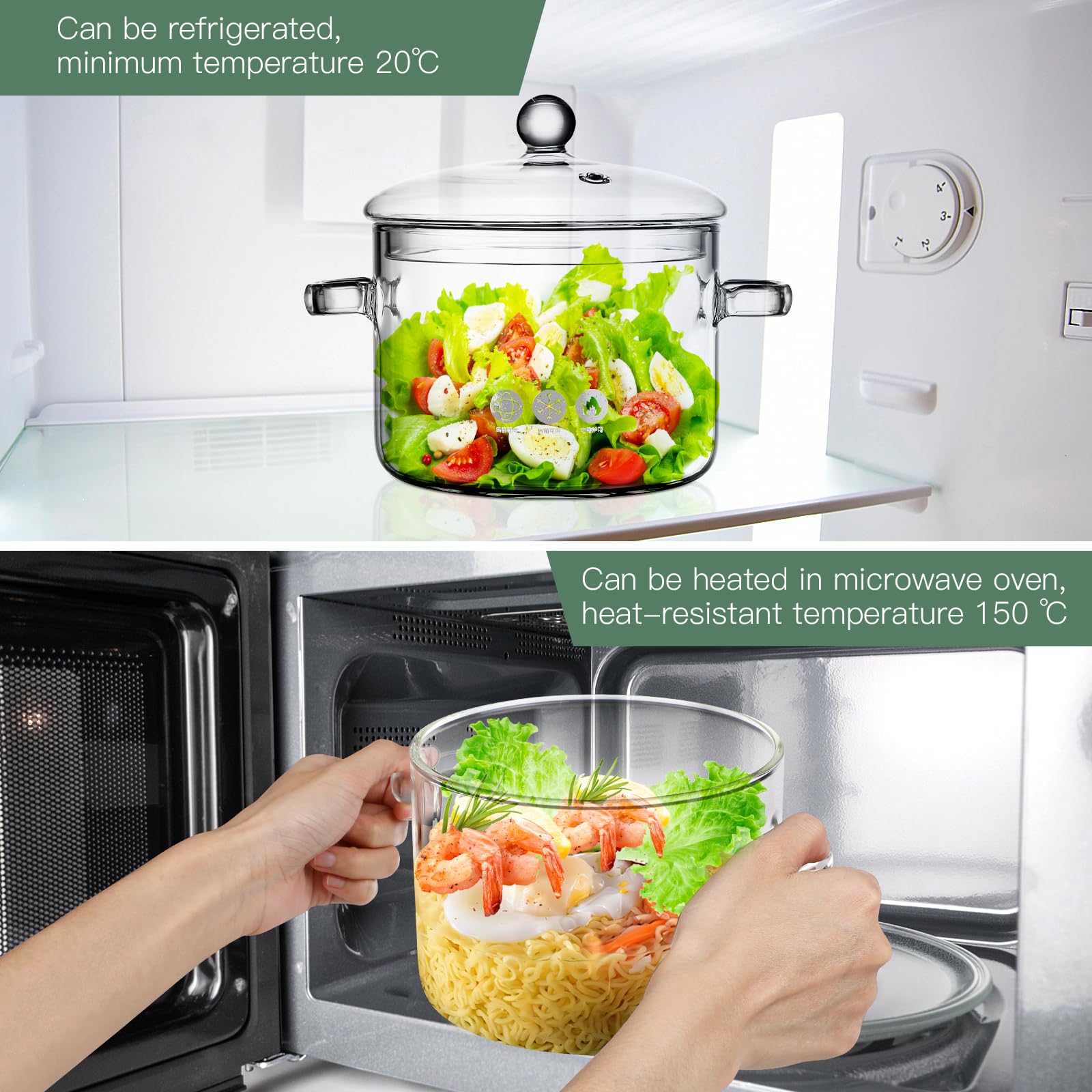 GANAZONO Cooking Pot Clear Saucepan Resistant Borosilicate Pot with Lid Handle Stovetop Simmer Pot Potpourri 1900ML