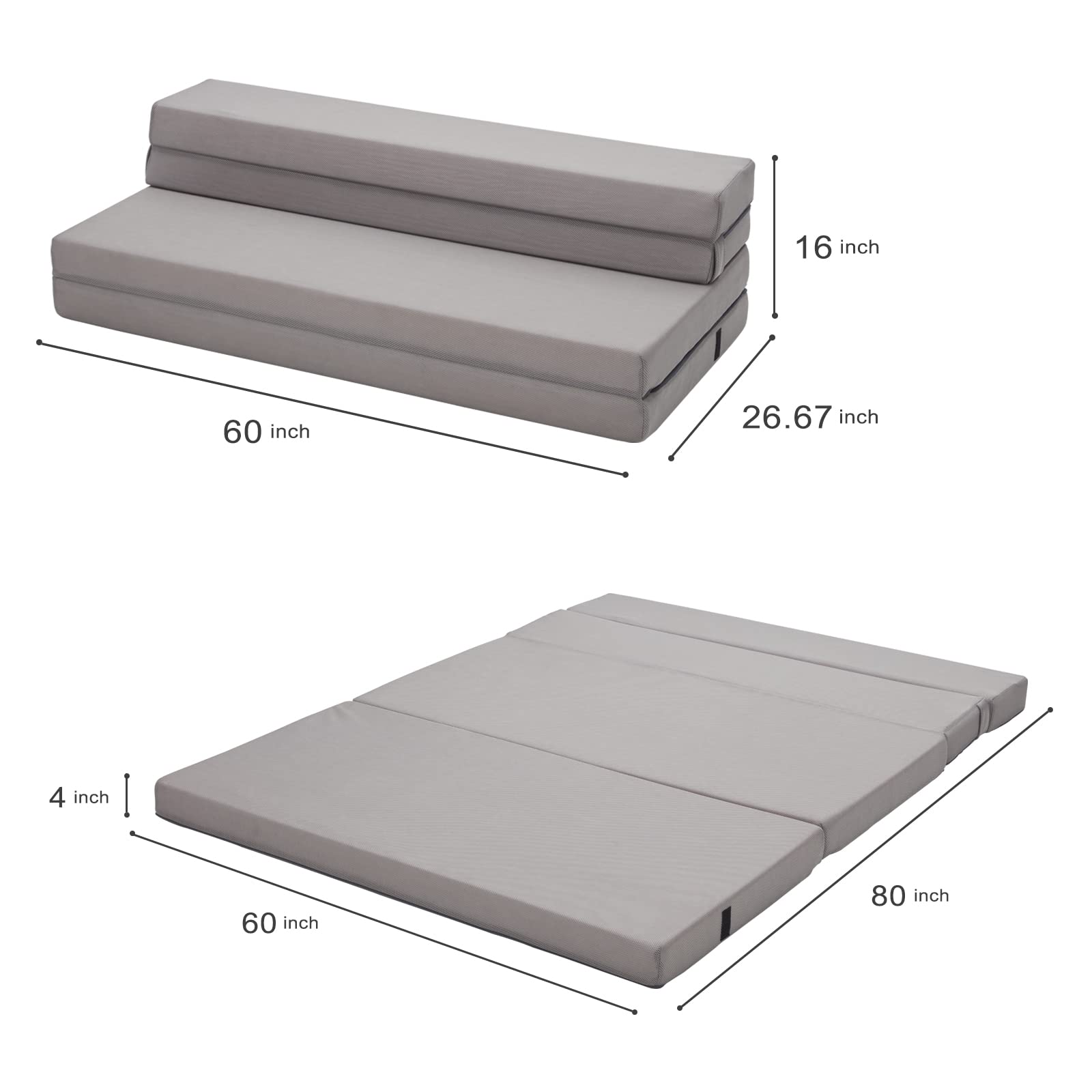 BDEUS Folding Mattress with Storage Bag Folding Sofa 4" Breathable High-Density Foam Mattress Topper, Portable Guest Bed with Removable&Washable Cover (Q (75 x 60 Inch))