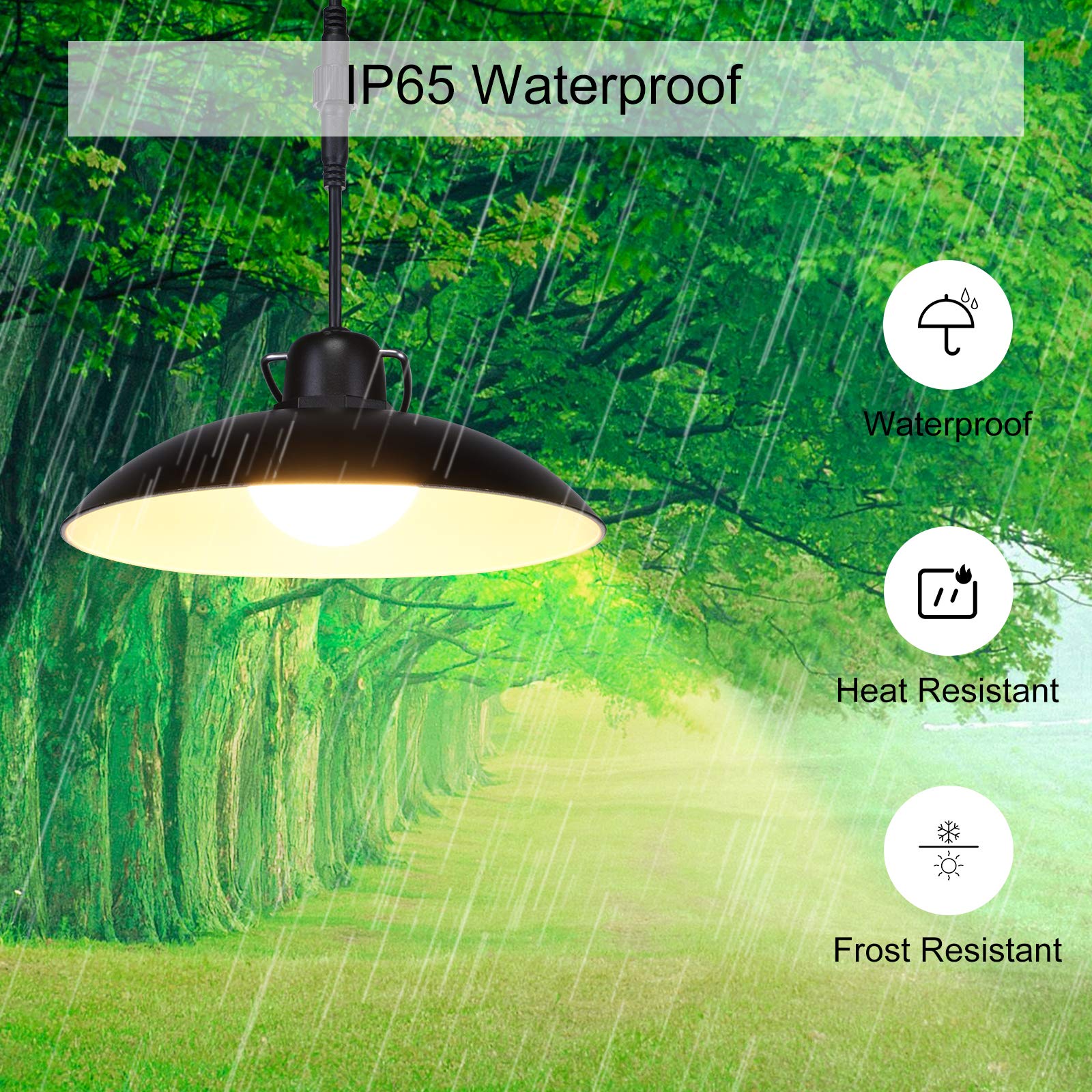 KINBEDY Solar Pendant Light Outdoor Indoor Shed Lights Adjustable Brightness Solar Barn Light Hanging Lamp IP65 Waterproof with 6M Extension Cord for Entryways, Yards, Garden Warmwhite