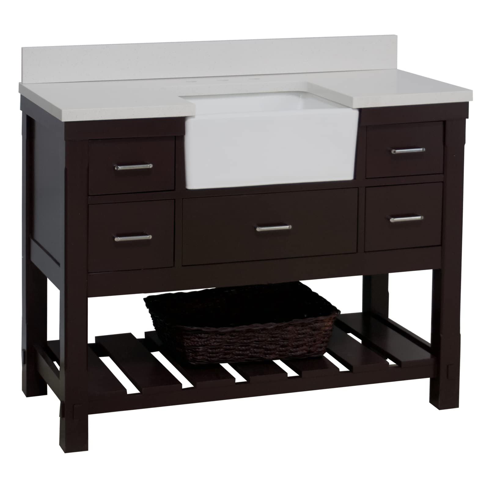 Charlotte 48-inch Bathroom Vanity (Quartz/Chocolate): Includes Chocolate Cabinet with Stunning Quartz Countertop and White Ceramic Farmhouse Apron Sink