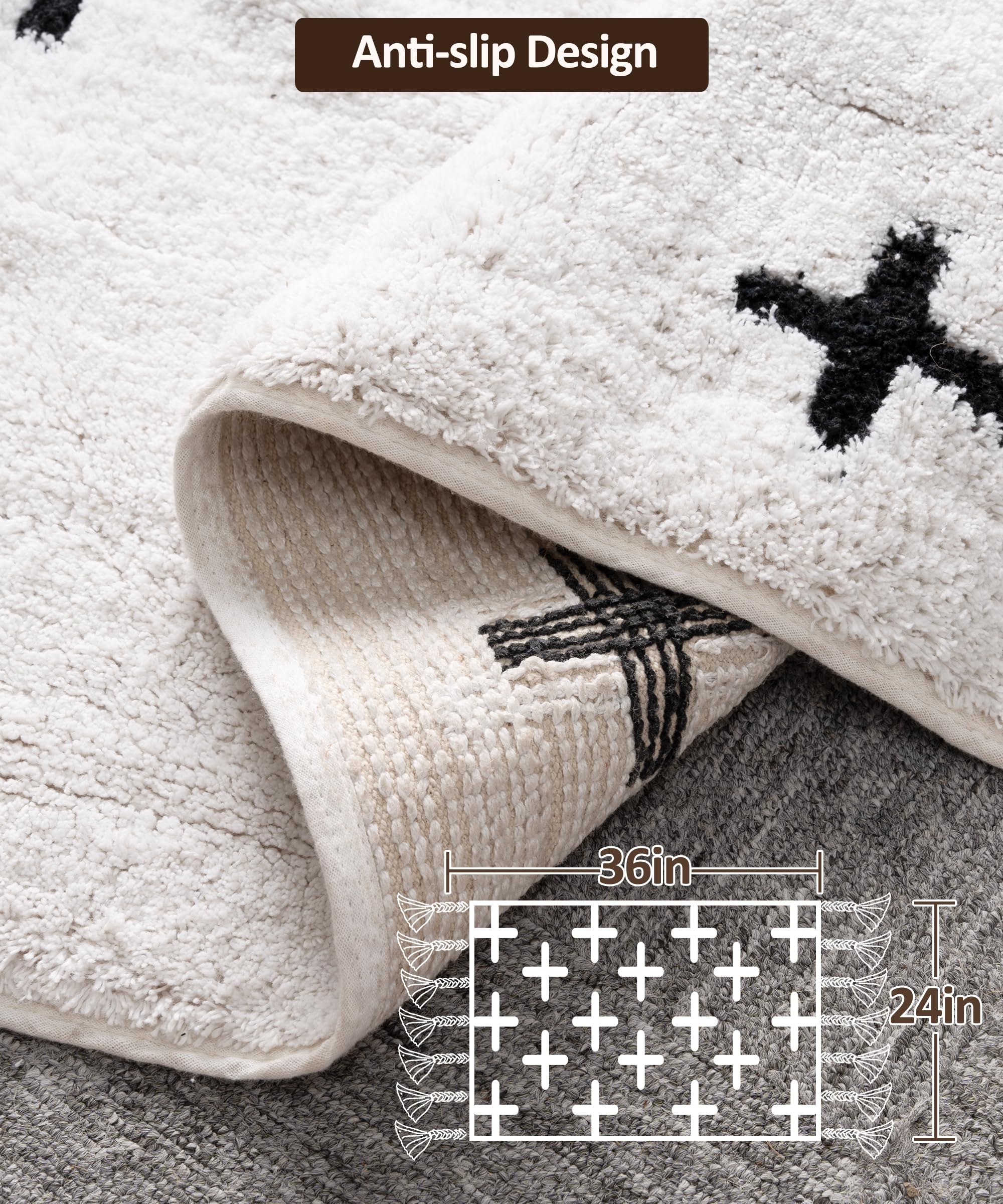 SUMGAR 2x3 Entryway Rugs Washable Small Rug Black White Boho Bath Mat Modern Cute Rugs for Bedroom Living Room Bathroom Patio Rug Carpet Cotton