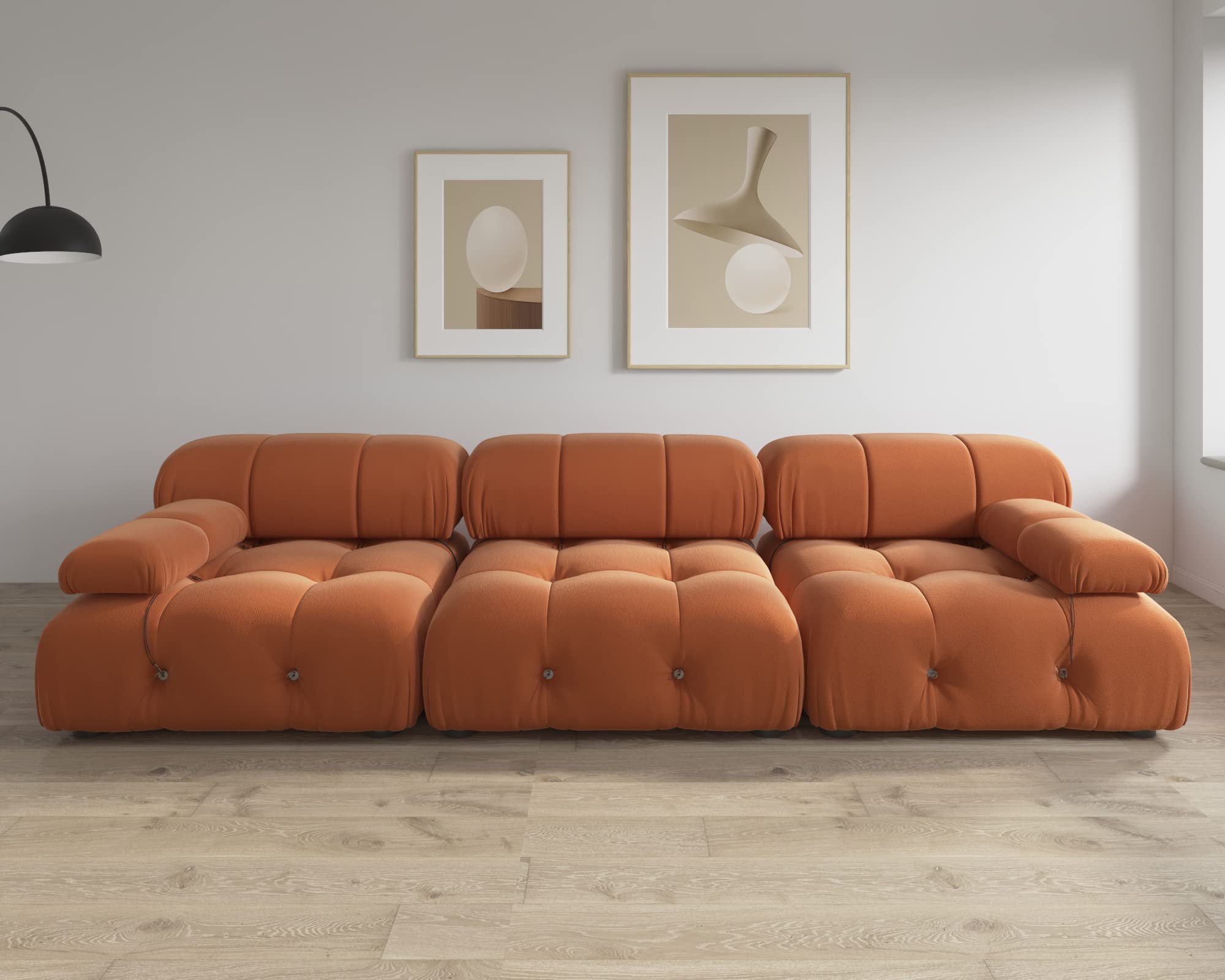 BOKIFOL Sectional Sofa, 104'' Modular Sectional Couch Modern Velvet Sofa 3-Seater Couch for Living Room, Apartment(Orange)