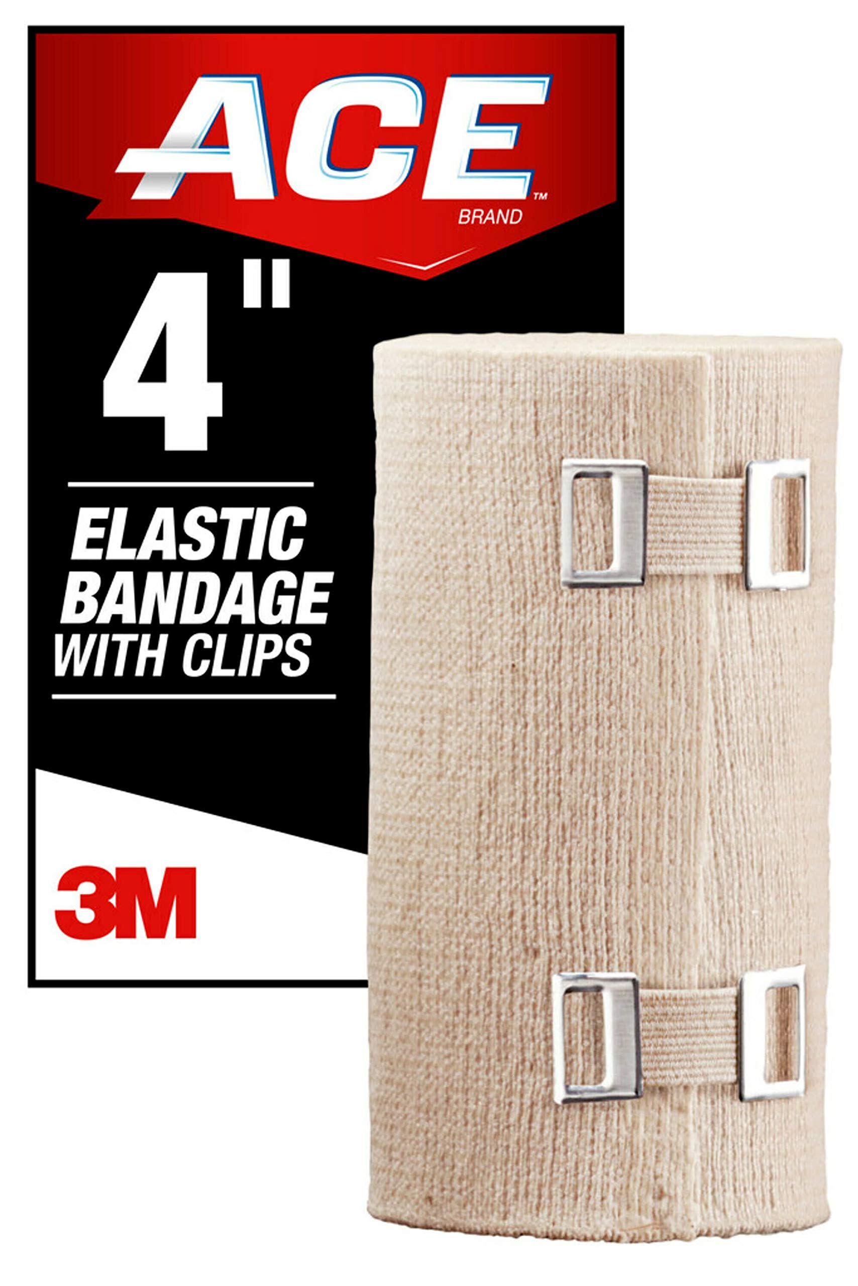 ACE 4 Inch Elastic Bandage with Clips, Beige, Ideal for Sports, Comfortable design with soft feel, Wash and Reuse