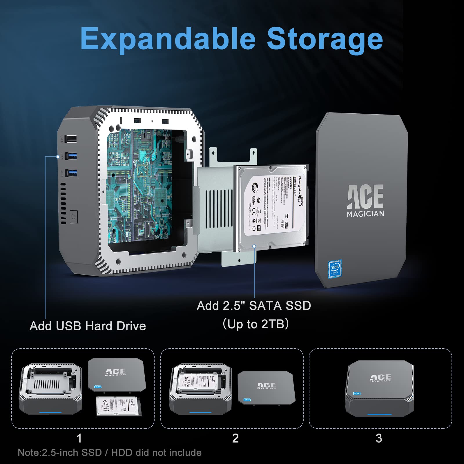 ACEMAGICIAN Mini PC, Intel N5095(up to 2.9GHz) Mini Desktop Computer, 12GB DDR4 RAM 256GB SSD, Dual HDMI 4K Screen Display, 2.4/5G WiFi & BT4.2, Gigabit Ethernet with VESA Mount for Daily Use/Office