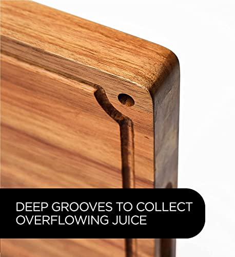 Premium Large Acacia Wood Cutting Board for Kitchen. 1.5in Extra Thick Chopping Board with Juice Groove. Non slip Reversible Butcher Block Countertop & Charcuterie Board gift set