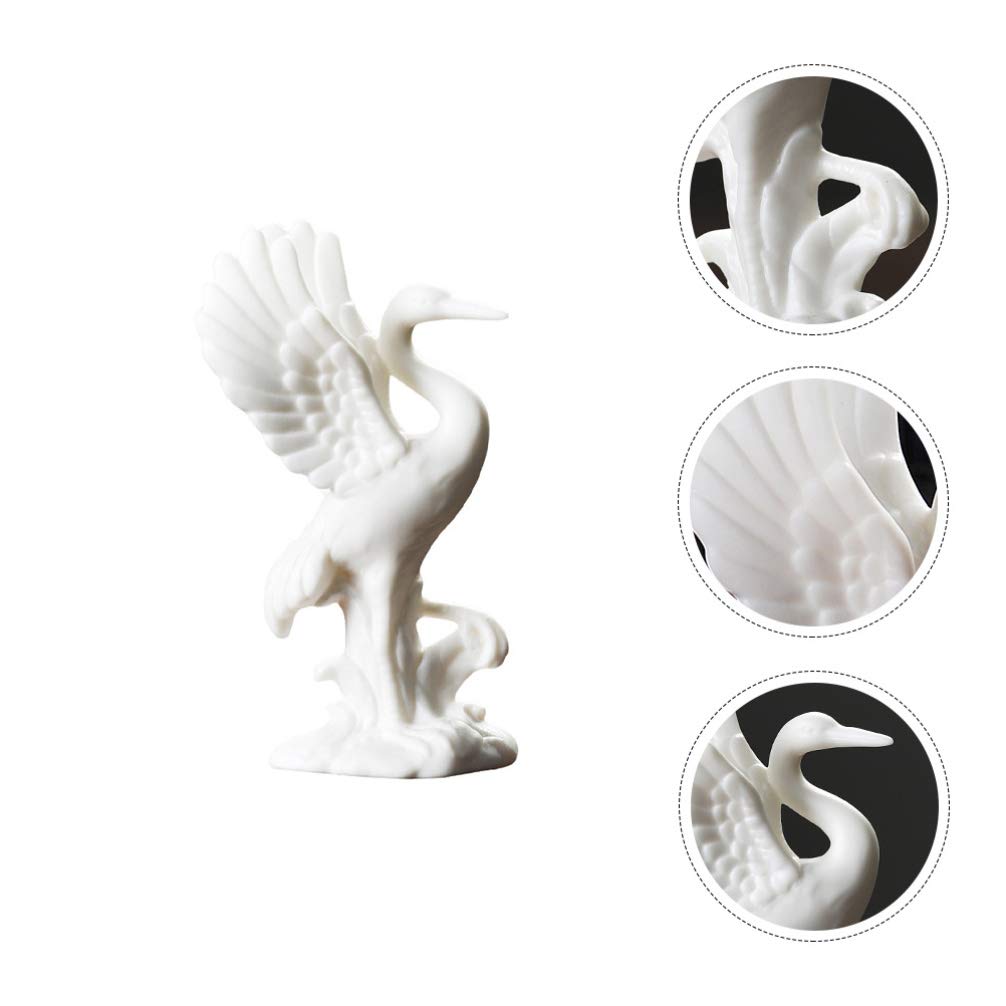 Crane Garden Statues Ceramic Crane Figurine Miniature Standing Crane Sculptures Bird Art for Centerpieces Bonsai Table Decor