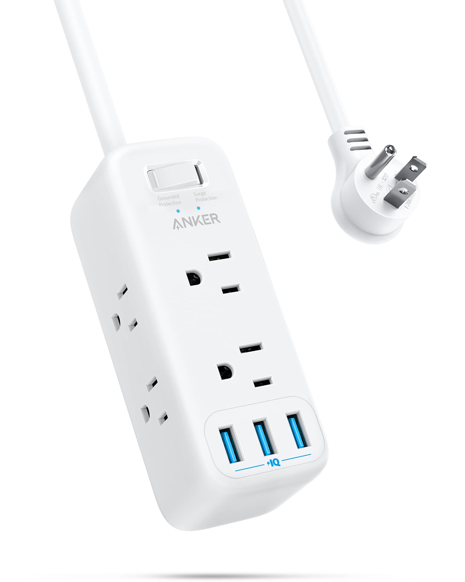 Anker USB Power Strip Surge Protector(300J), 5ft Extension Cord, Flat Plug, 331 Power Strip with 6 Outlets & 3 USB A Ports, Charging Station,for iPhone 15/15 Plus/15 Pro/15 Pro Max,TUV Listed