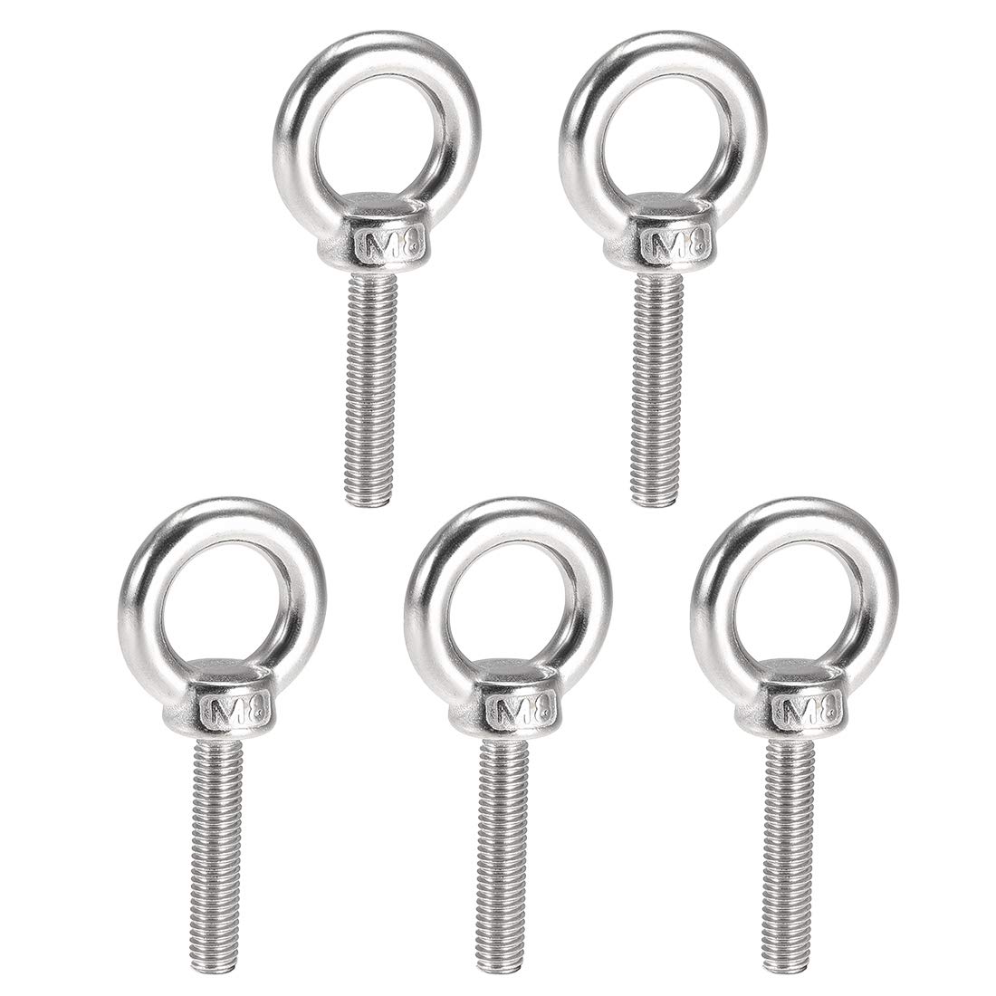 uxcell Lifting Eye Bolt M8 x 40mm Male Thread 304 Stainless Steel for Hanging, Pack of 5