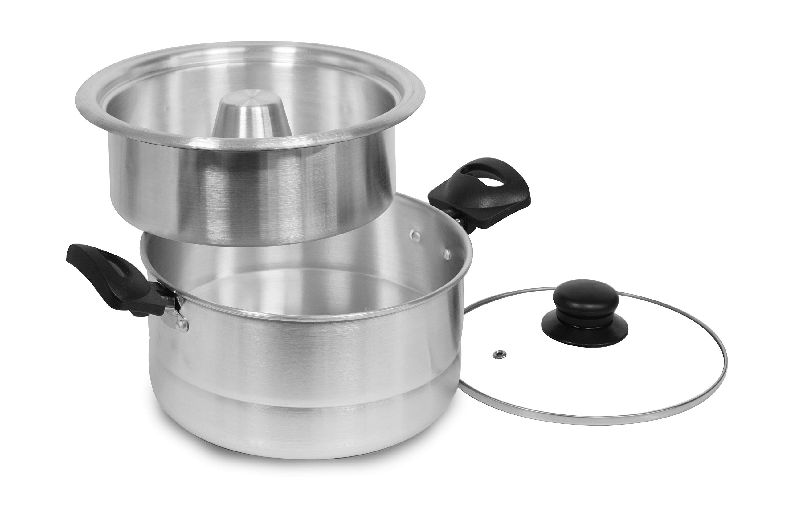 Bene Casa - Aluminum Flan Mold Double Boiler with Glass Lid (1.6 Liter) - Includes Aluminum Inner Pan (8") - Dishwasher Safe
