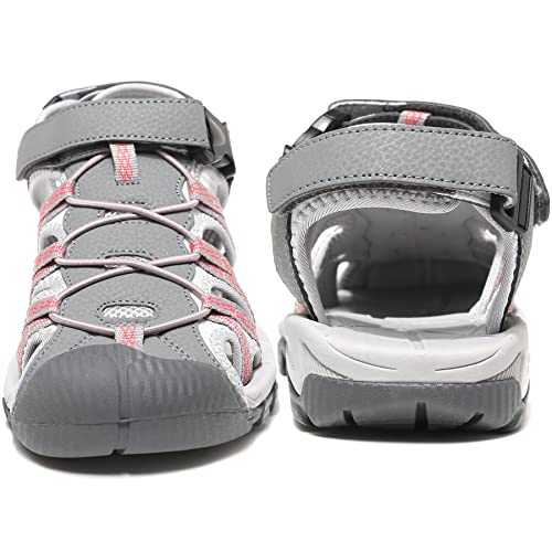 Anbenser Womens Athletic Outdoor Sandals Closed Toe Lightweight Adjustable Sport Hiking Sandals Non Slip Durable Greypink size 8