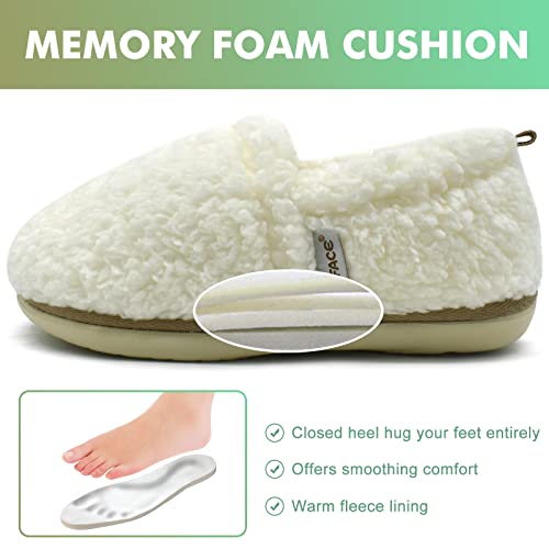 COFACE Womens Slippers Fuzzy Memory Foam Soft Plush Sherpa Fleece Lining Slippers For Women With Cozy Cushion Ladies Lightweight Warm Cloud Slippers Beige Size 8