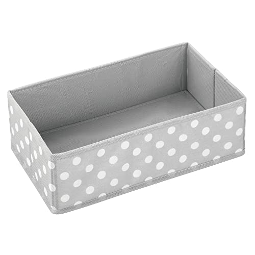 mDesign Fabric Drawer Organizer Bins, Kids/Baby Nursery Dresser, Closet, Shelf, Playroom Organization, Hold Clothes, Toys, Diapers, Bibs, Blankets, 6 Pack - Gray/White Polka Dot