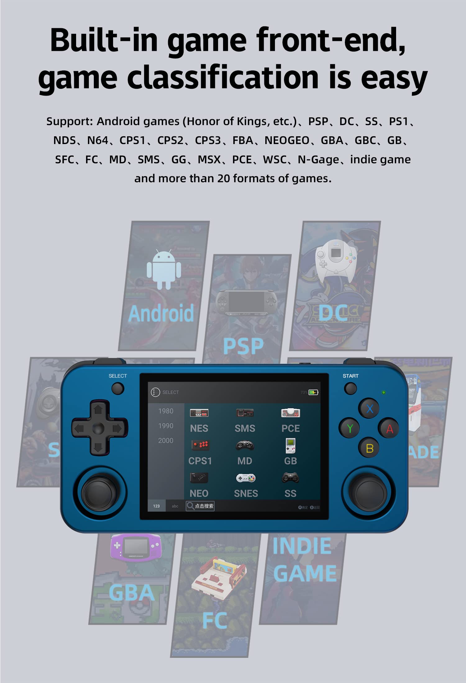 ANBERNIC RG353M Handheld Game Console , Aluminum Alloy CNC Process Dual OS Android 11 + Linux System Support 5G WiFi 4.2 Bluetooth Built-in 64G SD Card 4452 Games