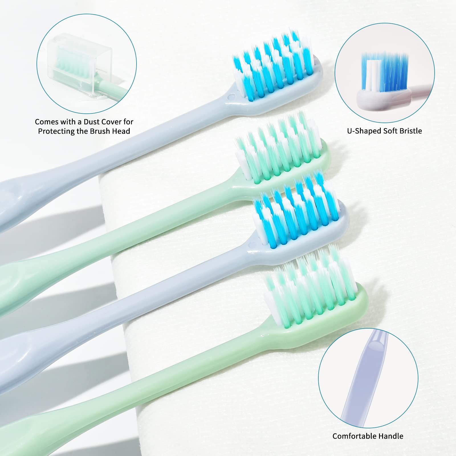 Y-Kelin 4 Pcs U-Shaped Orthodontic Toothbrush Soft Bristle with 4 Toothbrush Head Cover for Orthodontic People Effective Cleaning Teeth