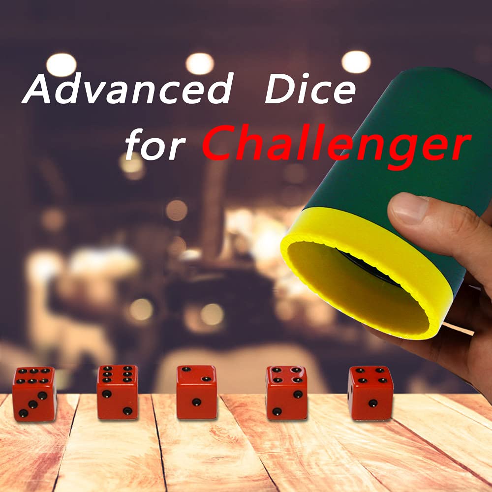 Dice Stacking Cup(Green) Set with 4 Pcs 19mm(Puple) and 5 Pcs 18mm(Red) Standard 6 Sided Dices, with Storage Bag-Magic Tricks Instruction