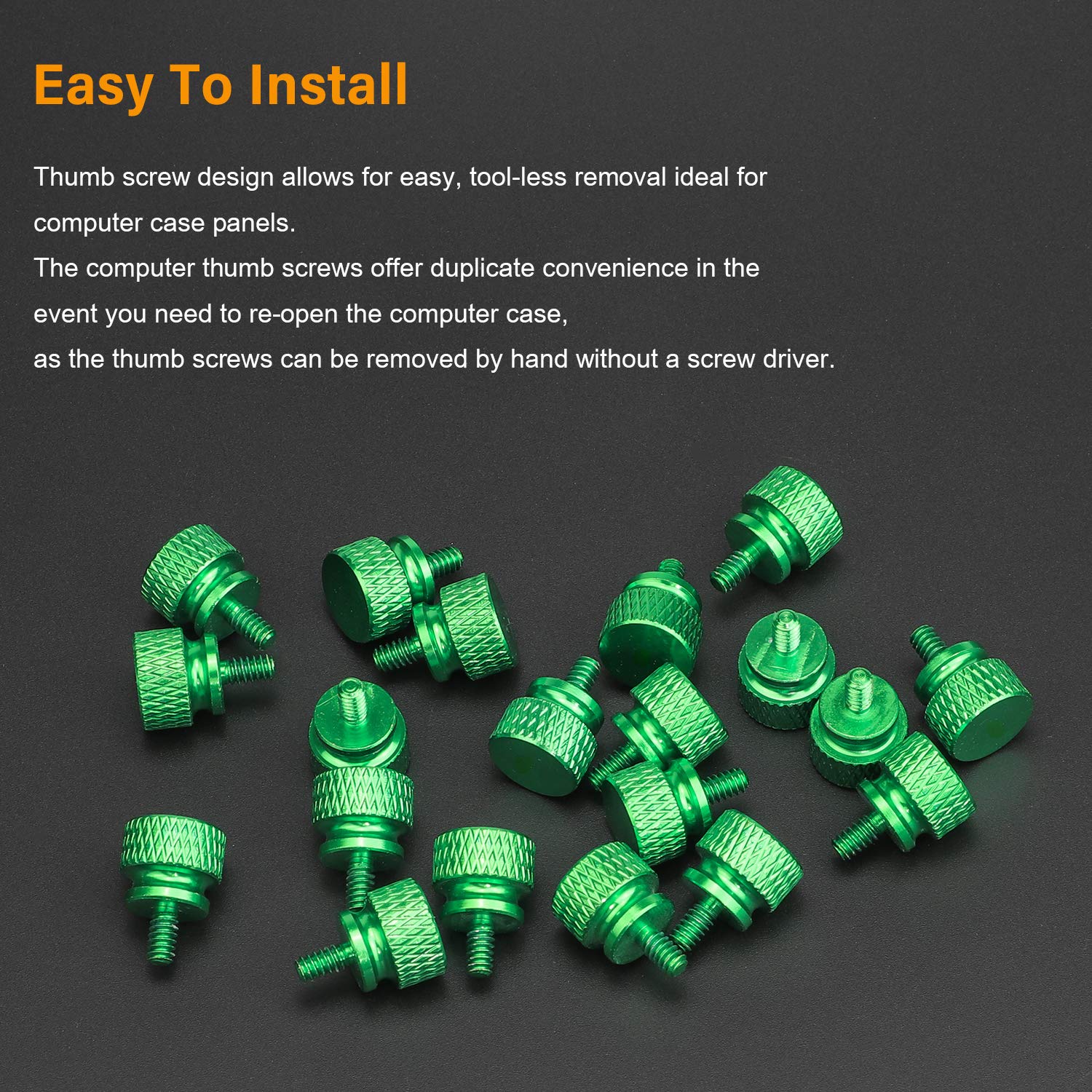 Powlankou 20 Pieces 6#-32 Computer Case Screws, Anodized Aluminum Thumbscrews, Fully Threaded Knurled Thumbscrews, Thumb Screws (Green)