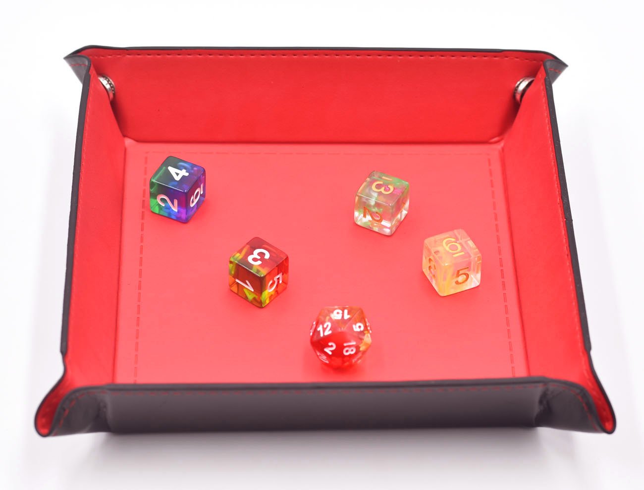 Dice Tray - Folding Rolling Dice Tray Leather Storage Tray Key Jewelry Coin Catchall Sundries Organizer (Red)