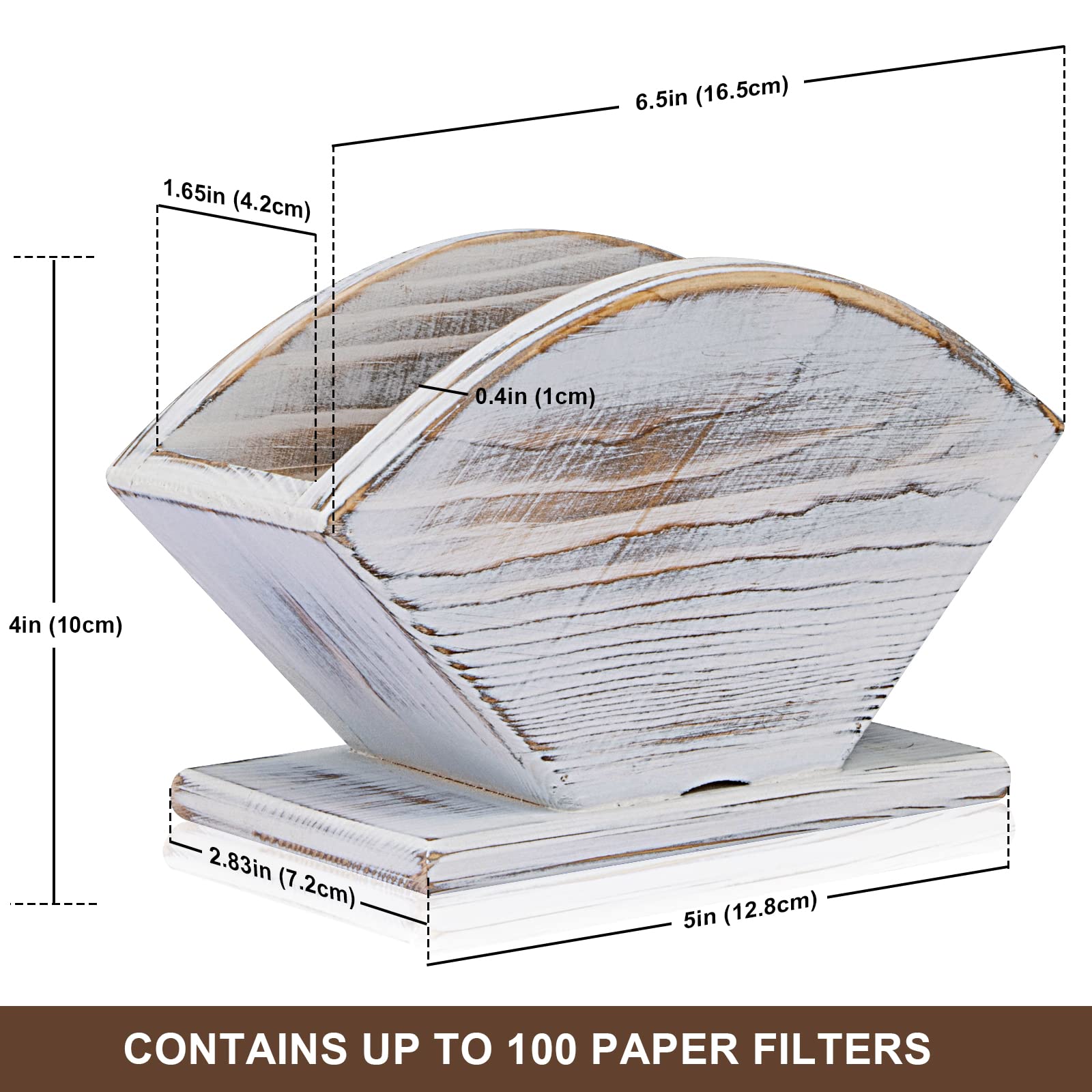ANBOXIT Coffee Filter Holder, Farmhouse White Pine Wood Coffee Filter Holder Storage Container for Hario V60, Melitta Cone Filters