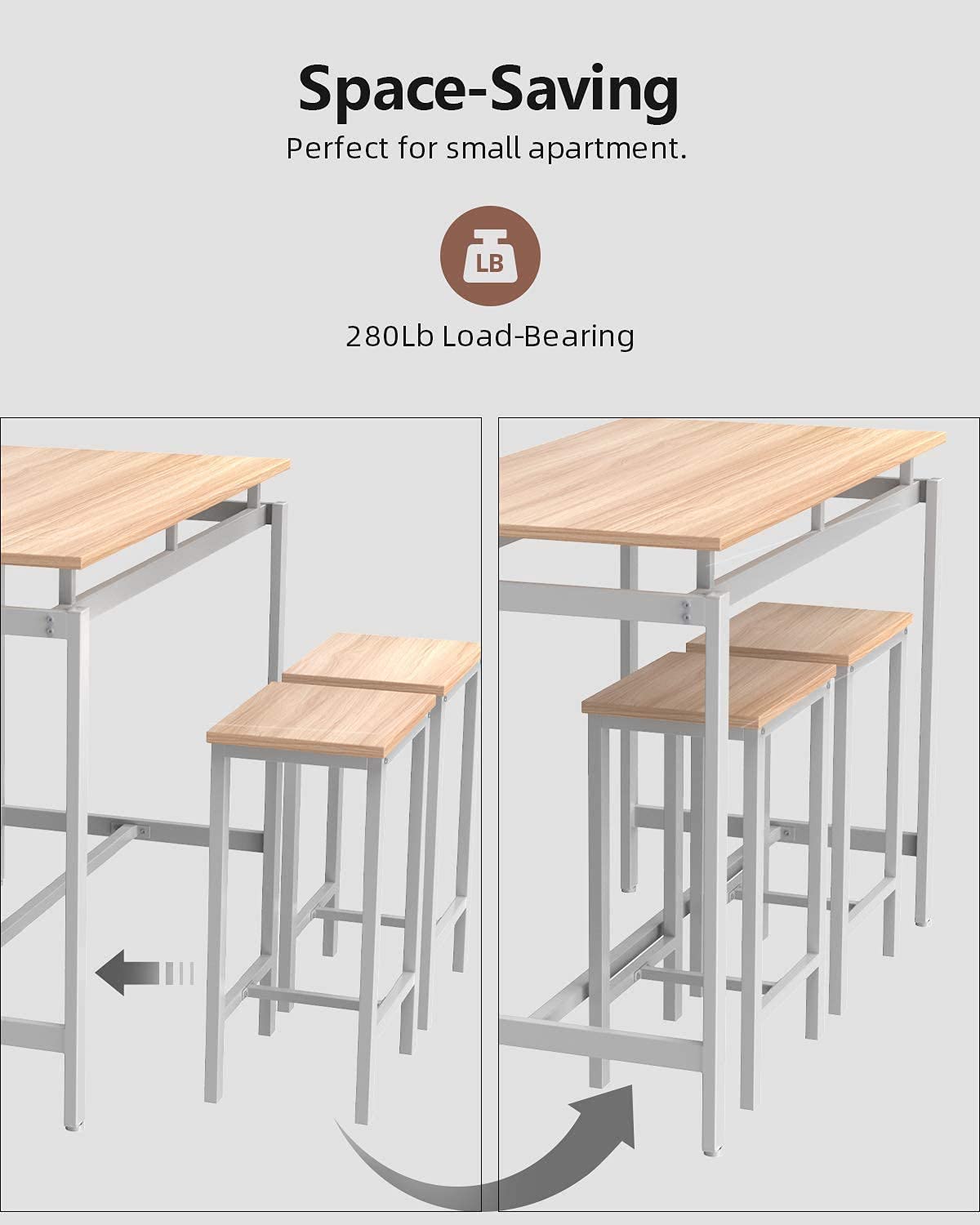 MIERES 5 Pcs Kitchen Dining Table set for 4, Wood Elegant Pub Table Set for Kitchen/Living Occasions/Dining Room/Bar, Beige&White/Height 34.7