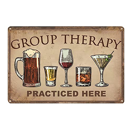 Bar Wall Decor Beer Signs Metal Tin Sign For Patio Backyard And Pool，Group Therapy Practiced Here Funny Personalized Vintage Signs For Home Decor Art Accessories Decorations Outdoor 8x12 Inch