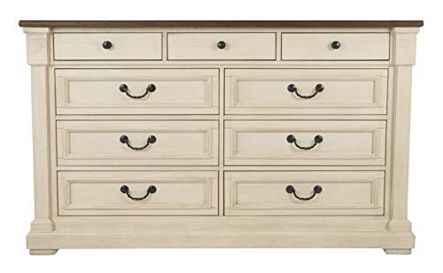 Signature Design by Ashley Bolanburg Farmhouse 9 Drawer Dresser with Dovetail Construction, Antique White, Weathered Gray