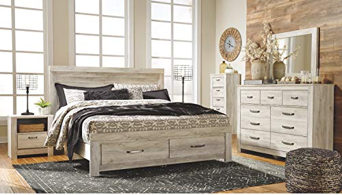 Signature Design by Ashley Bellaby Farmhouse 1 Drawer Nightstand with 1 Storage Cubby & Slim-Profile USB Charging Station, Whitewash, 15.91 in x 23.78 in x 24.61 in