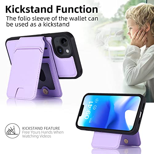 Havaya for iPhone 14 Case with Card Holder iPhone 13 Case Magsafe Compatible magsafe Wallet Detachable 2-in-1 for Women and Men-Purple