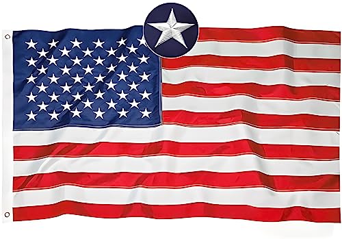 American Fags for Outside 3x5 FT -Heavy Duty USA Flag with Embroidered Stars, Sewn Stripes, and Brass Grommets, 210D Oxford Nylon and Double Edge Sewing,Brass Grommets Nylon Garden US Flag