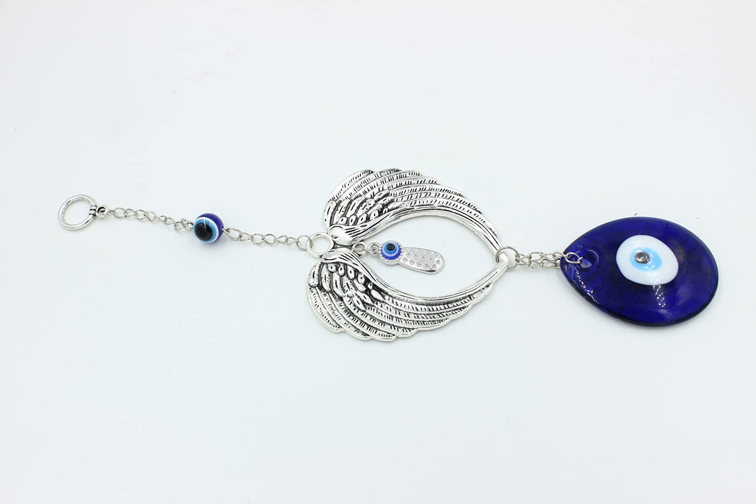 Hallwayee Creative Evil Eyes Wall Pediments Alloy Hanging Decor Glass Devil’s Blue Eyes Pendant Handcraft Hanging Ornament for Car Window Home Garden Office (Angel Wings)