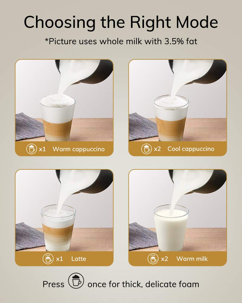 AEVO Milk Frothing Machine, Automatic Electric Milk Warmers and Foam Maker, Dishwasher Safe Detachable Pitcher, Milk Steamer and Frother, 4 Modes for Lattes, Cappuccinos, Hot Chocolate, and More