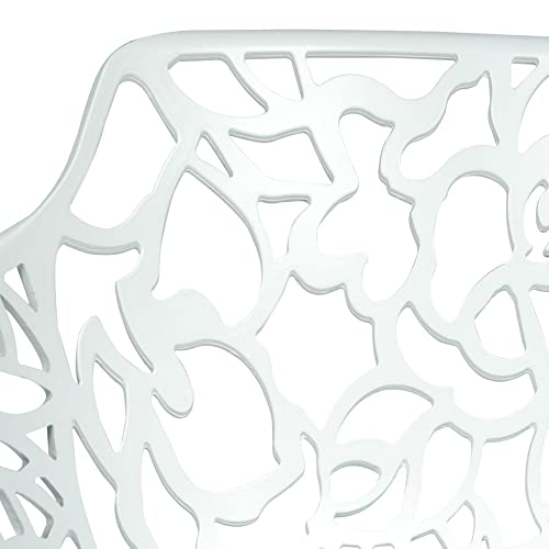 LeisureMod Devon Modern Aluminum Indoor-Outdoor Stackable Side Dining Arm Chair, Set of 2 (White)