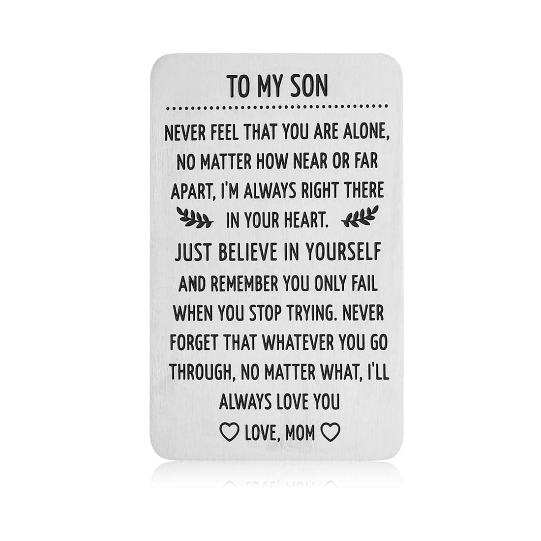 Accoliamber Stainless Steel Heart Wallet Insert Card for Son - 16, 18, 20, 21 Years - Birthday, Christmas, Graduation, Valentine's Day