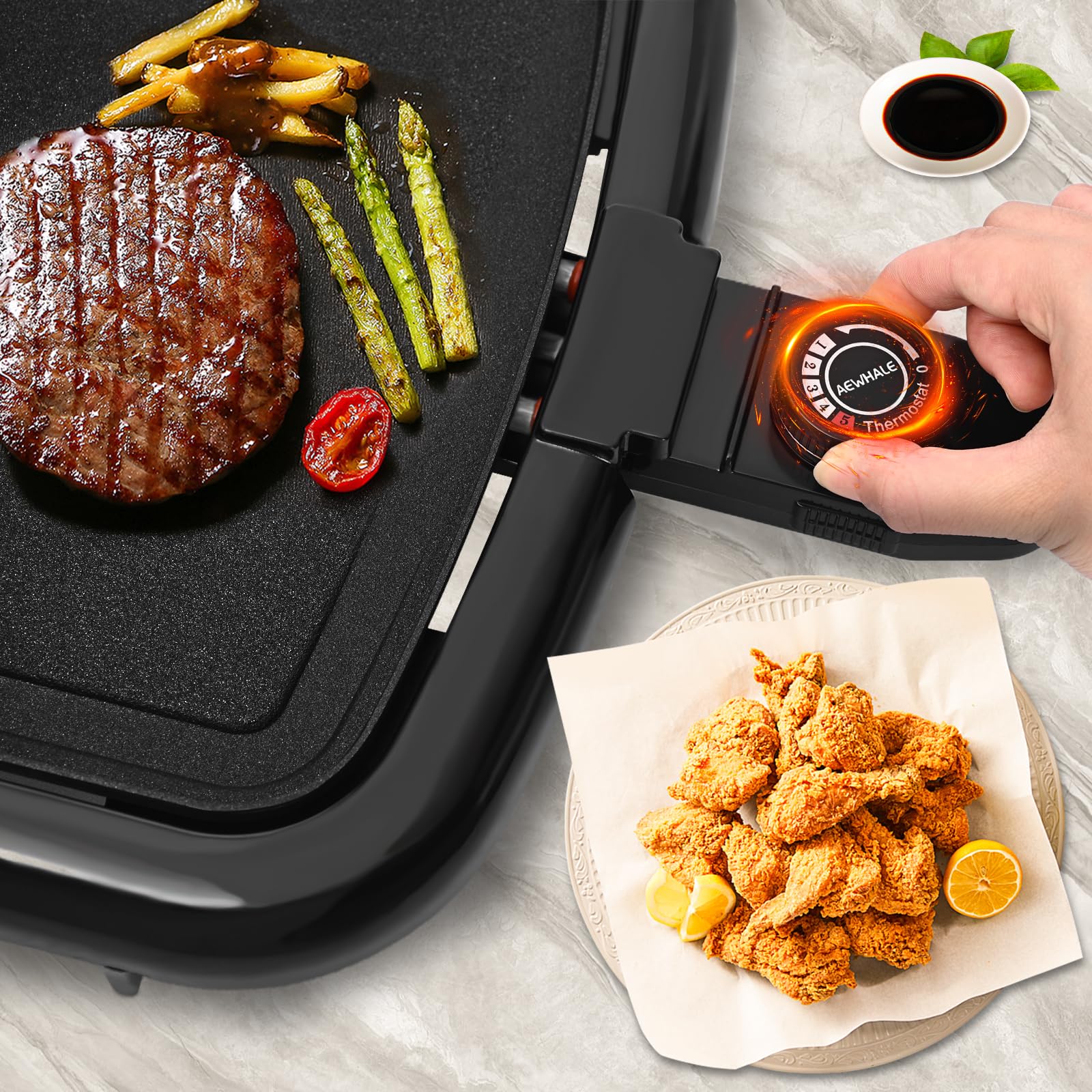 AEWHALE Electric Griddle with Nonstick Surface,Cool-touch Handles Pancake Griddle,Removable Temperature Control