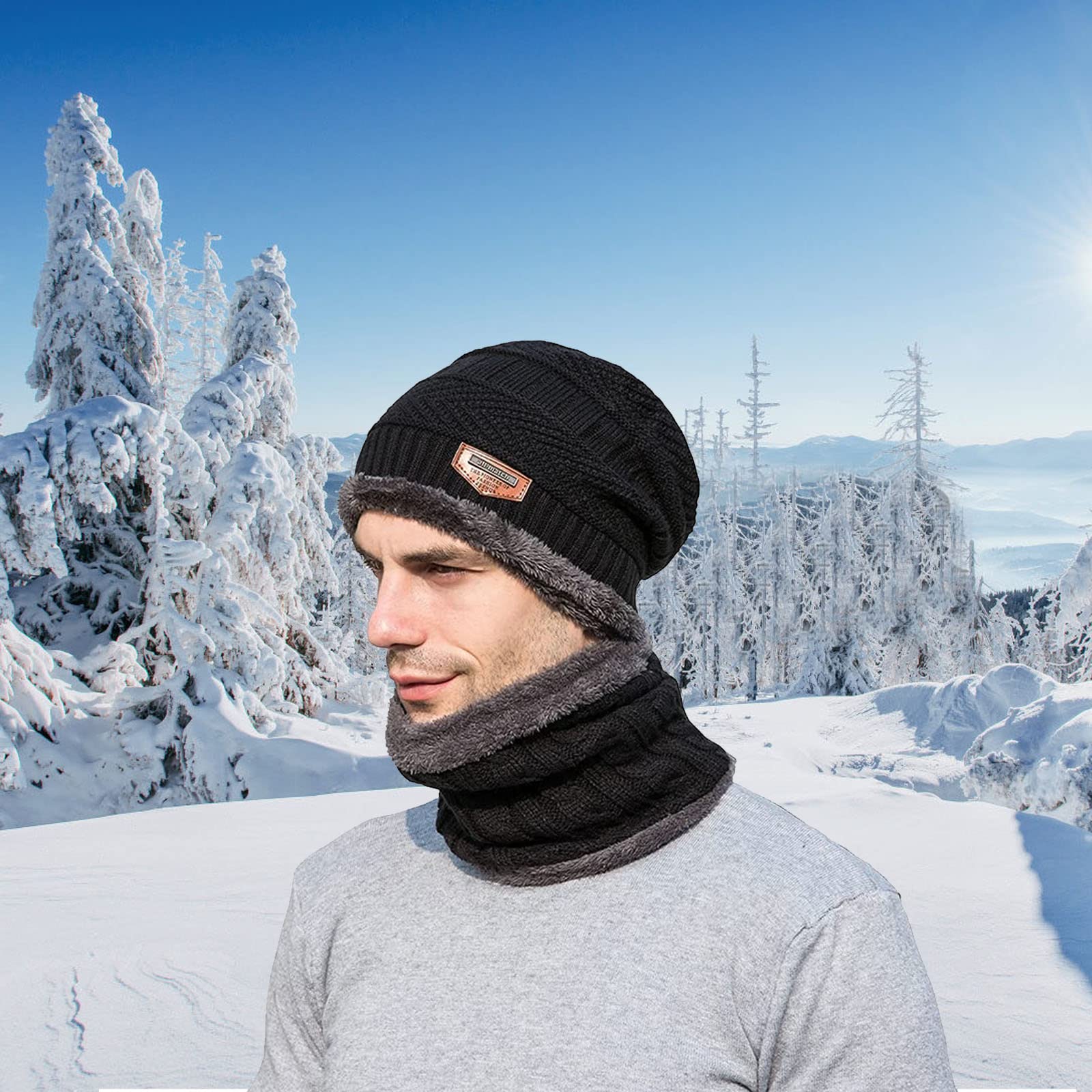6 Pieces Winter Beanie Hat Scarf Gloves Set for Men and Women,Knitted Skull Cap Winter Hat Touchscreen Gloves Neck Warmer