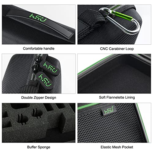HSU Large Carrying Case for GoPro Hero 10 Hero 9 Hero 8 and Accessories, DJI Osmo Action,AKASO,Campark,YI Action Camera and More (Upgrade Sponge Precut Slots) (Green)