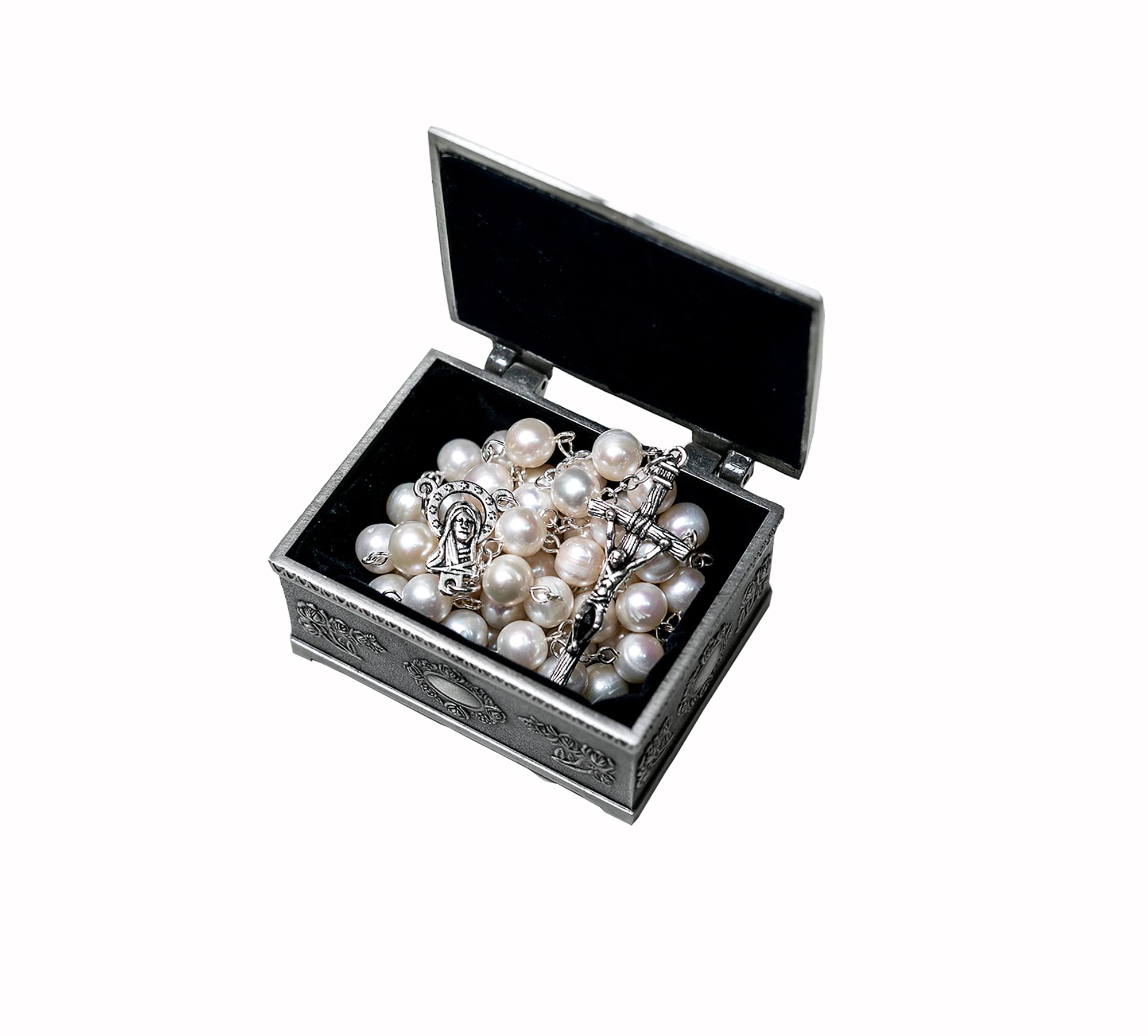 8mm freshwater natural pearl Catholic Rosary Necklace prayer religious handmade jewelry with Jewelry box