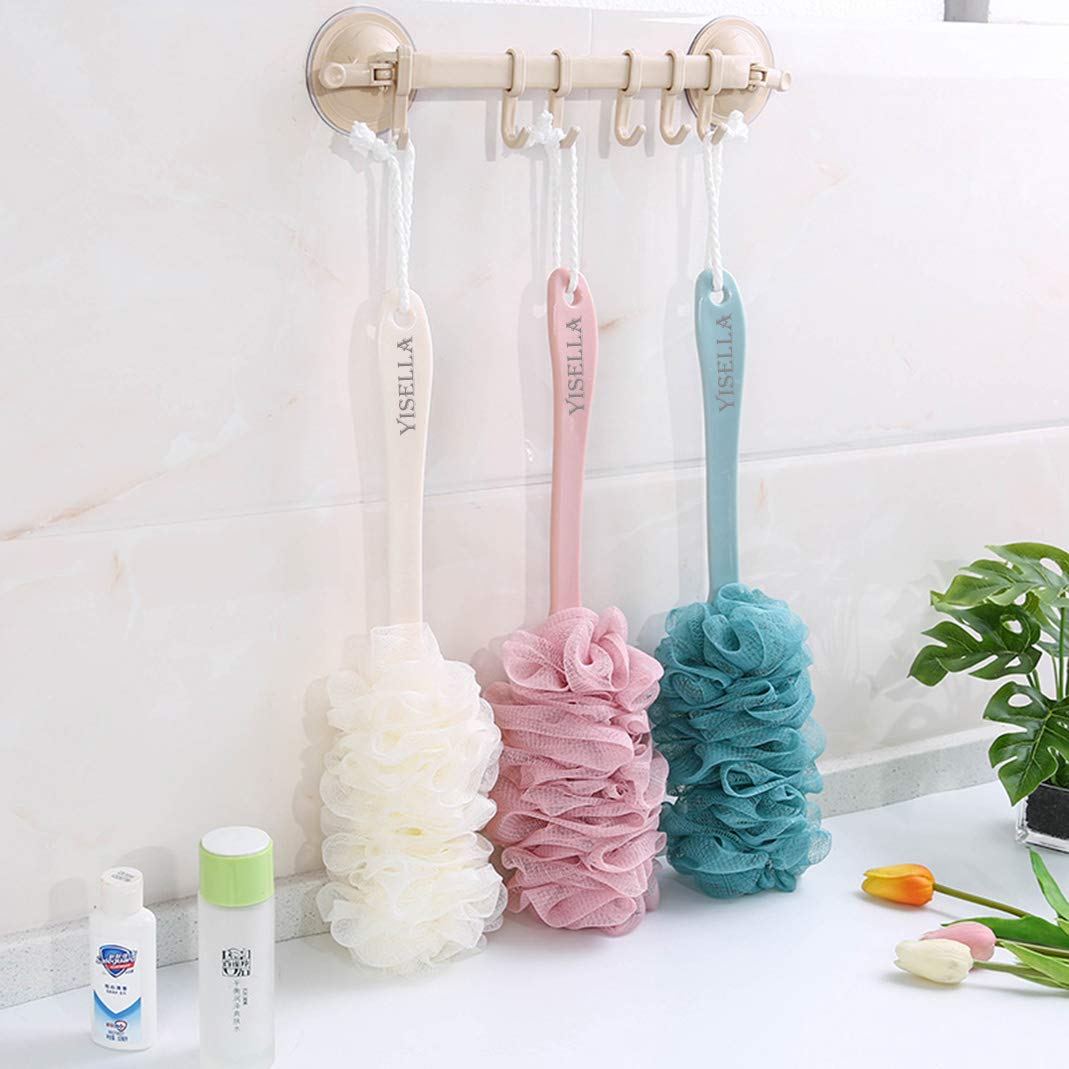 Shower Loofah with Handle for Skin Exfoliating,Shower Brush for Cleaning Body for Men and Women (Blue/Pink)