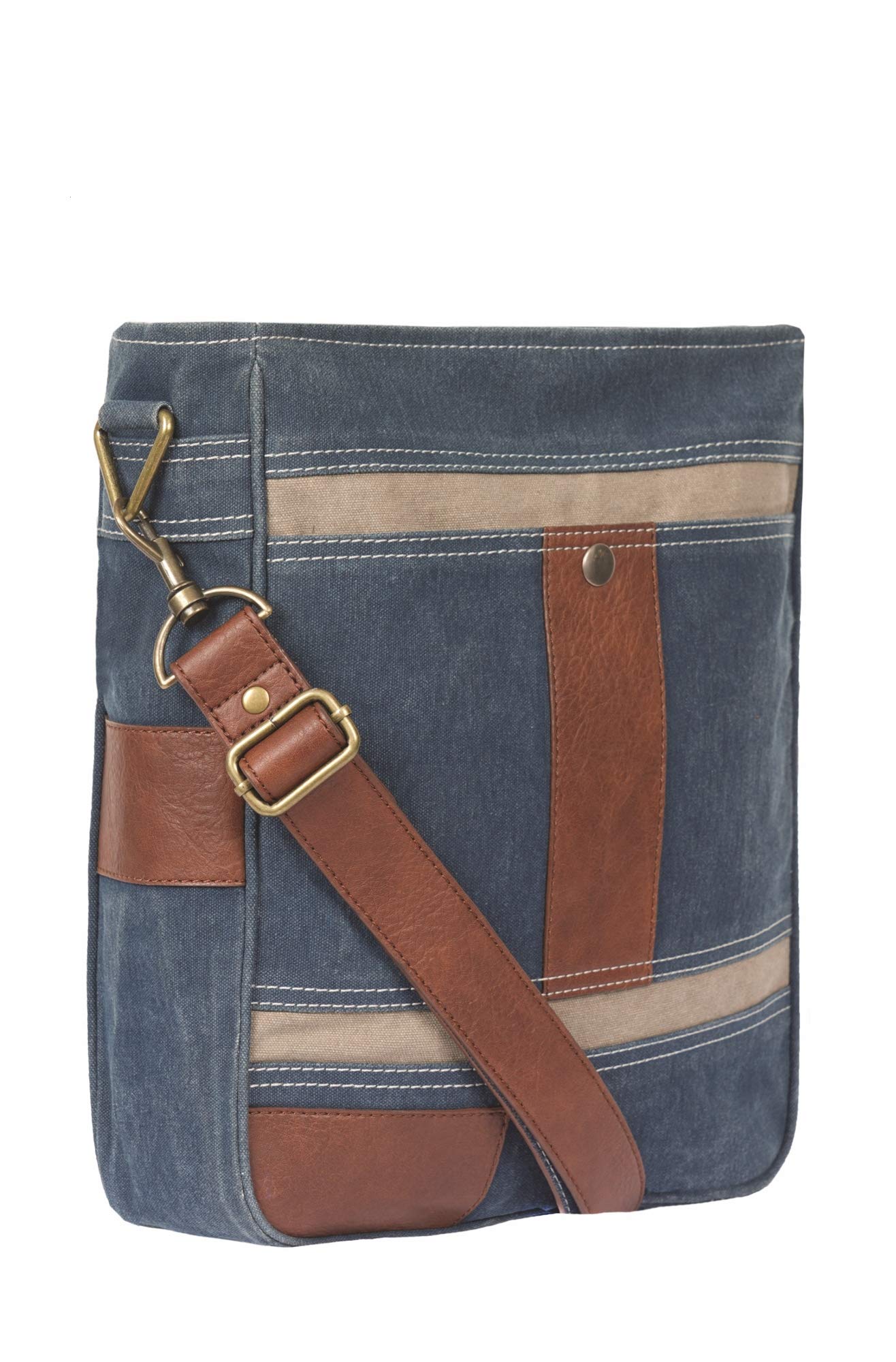Mona B. Dakota Upcycled Canvas Shoulder Bag, Cameron Crossbody and Ryker Wallet with Vegan Leather Trim MD-5907 (Cameron-Crossbody Admiral)
