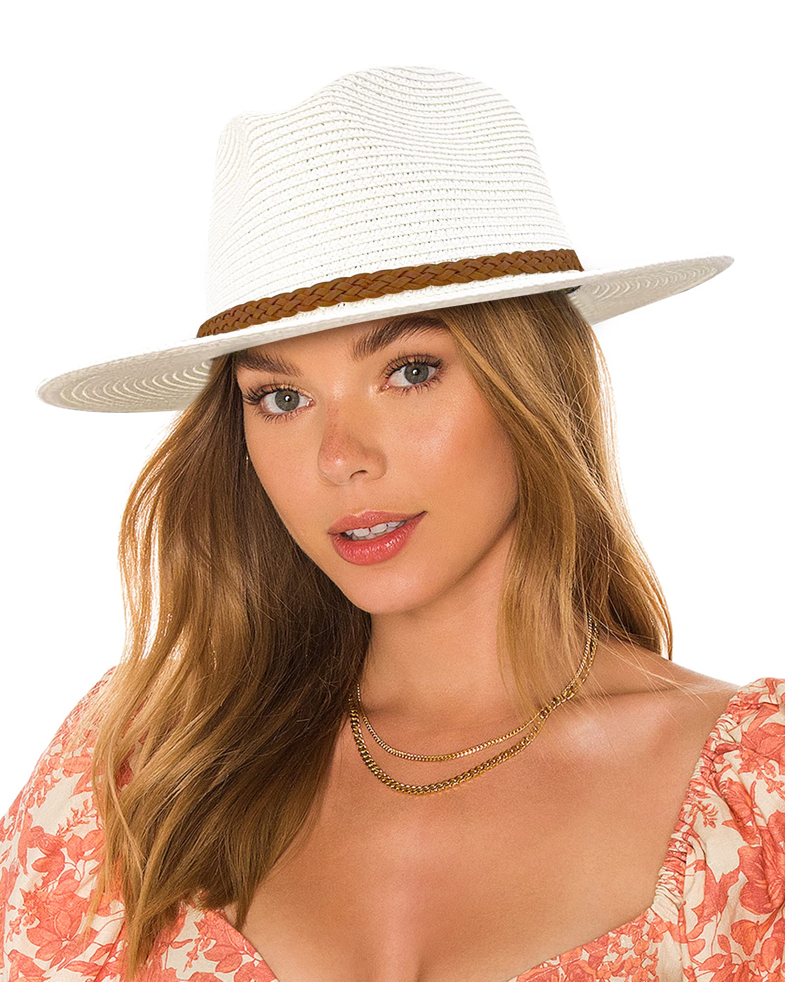 accsa Women Sun Hat Stylish Panama Straw Hat Wide Brim Summer Hat Ladies Beach Hat UPF 50+