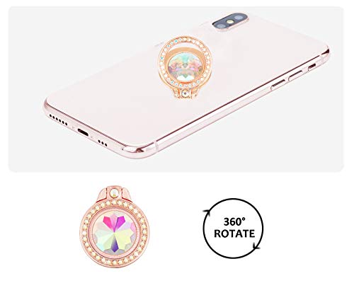 lenoup Glitter Bling Bling Phone Ring Holder, Sparkle Phone Ring Artificial Diamond Stand, Rhinestone Cell Phone Finger Ring for Phones,Pad(Rose Gold)